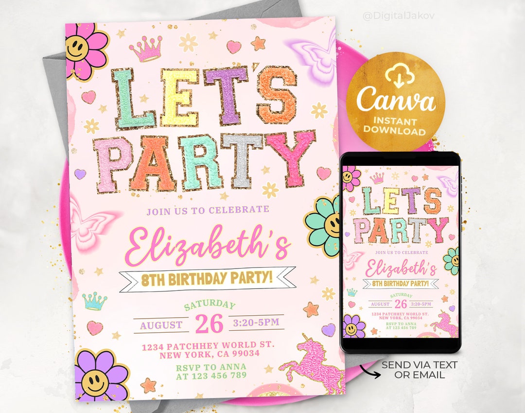 Patch Letter Invitation, Girl Birthday Invitation, Varsity Patch Party ...