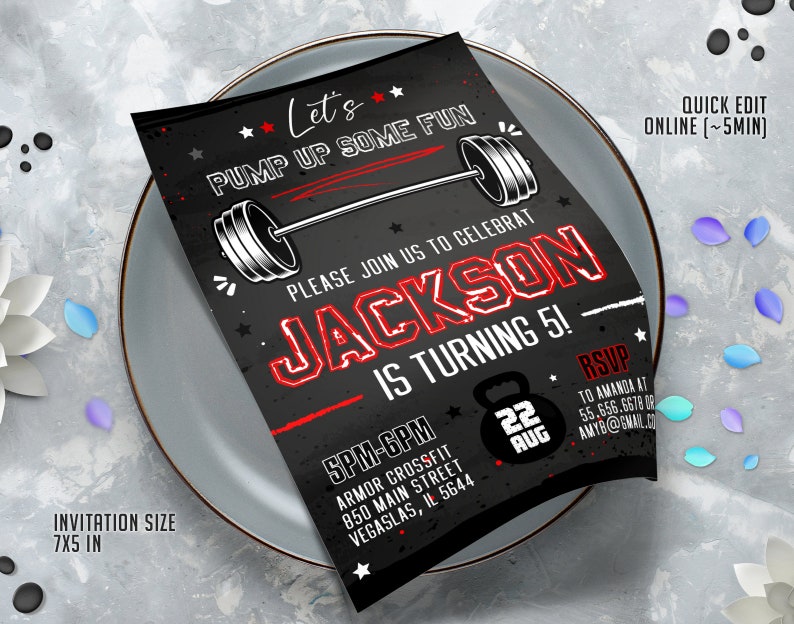 Editable Fitness Gym Birthday Invitation Printable Birthday - Etsy
