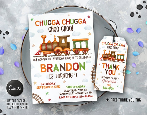 Editable Train Birthday Invitation Template, Printable Birthday Party ...