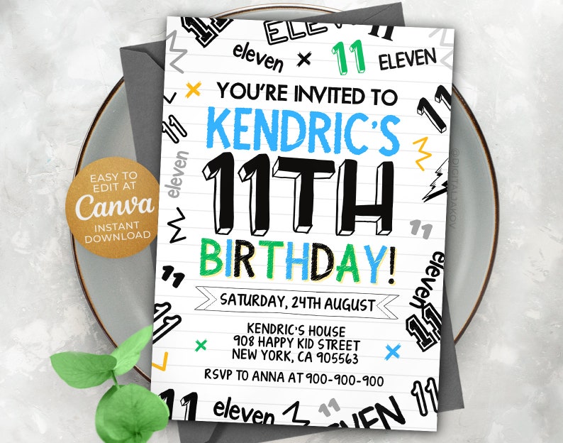 11th Birthday Invitation Boy Birthday Invitation Canva - Etsy