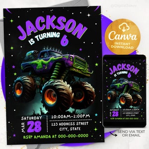 Editable Monster Truck Birthday Invitation Template, Printable Birthday ...