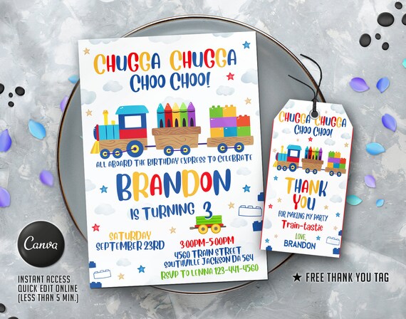 Editable Train Birthday Invitation Template, Printable Birthday Party ...