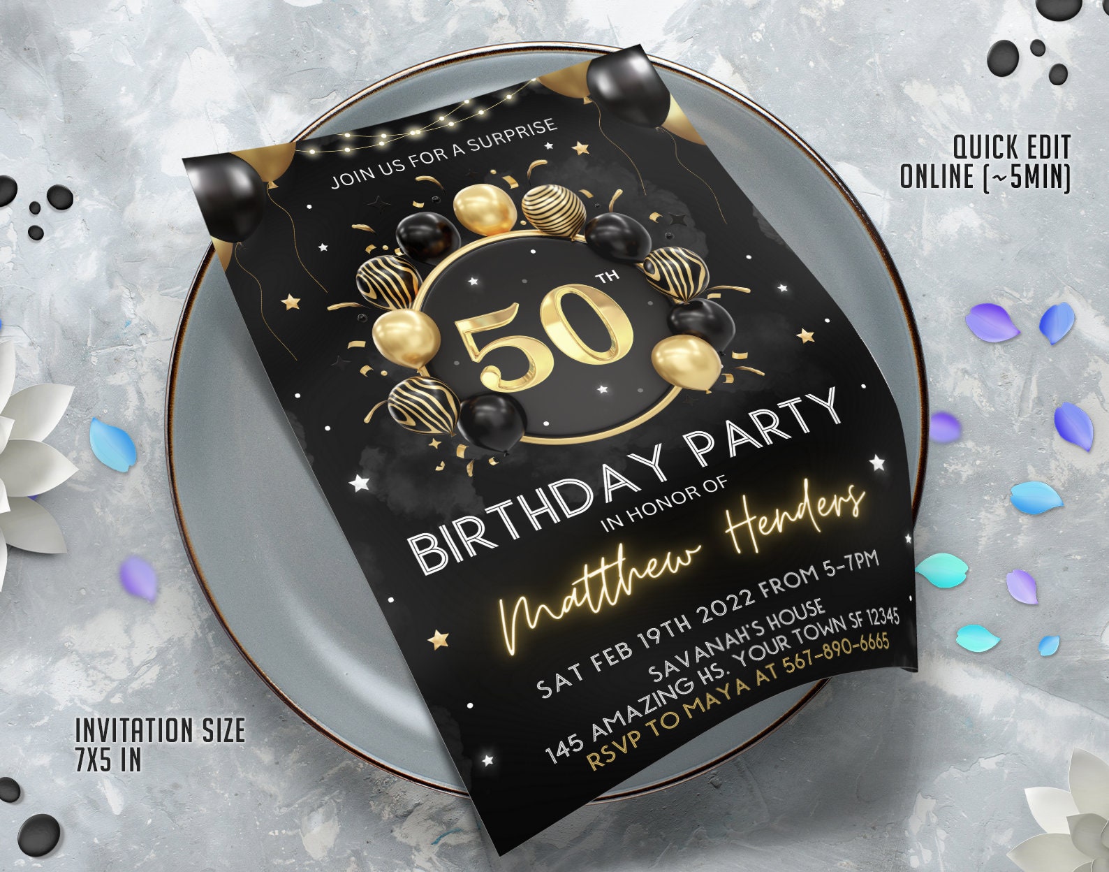 Editable 50th Birthday Invitation Template Printable Birthday - Etsy