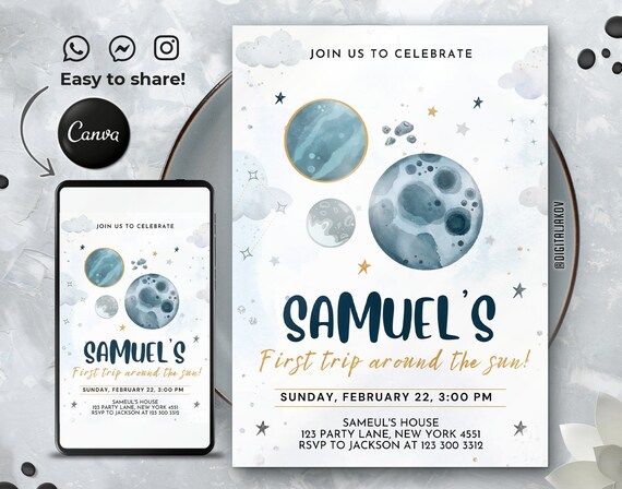 Editable Space Kids Birthday Invitation Template, Printable Birthday ...