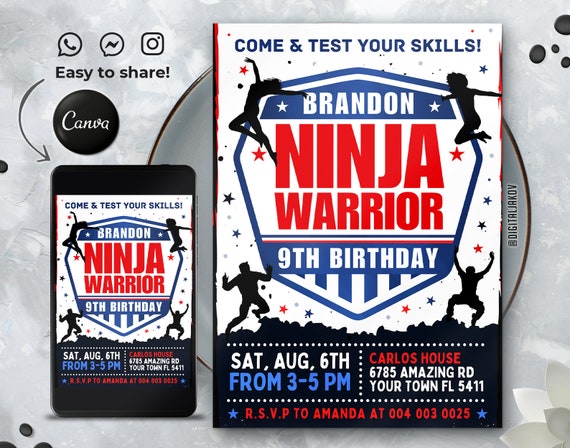 Editable Ninja Invitation Template, Printable Birthday Party ...