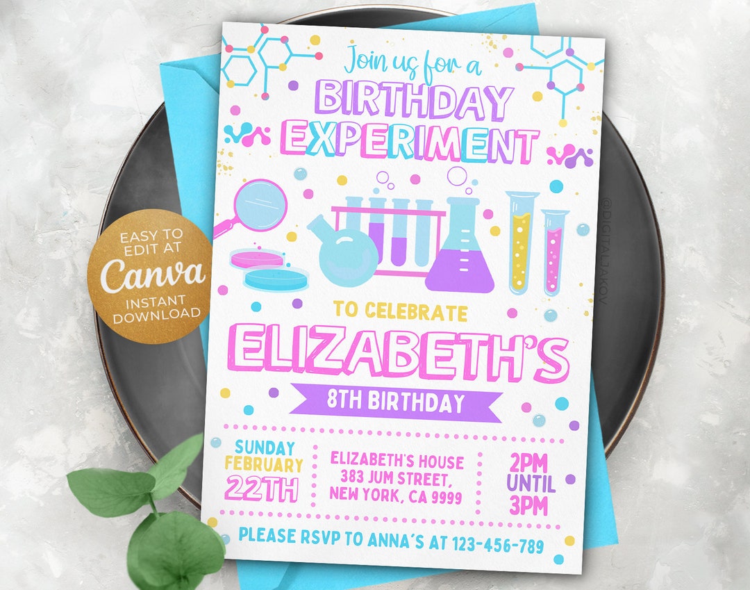 Editable Science Birthday Invitation, Girl Science Party Invite ...