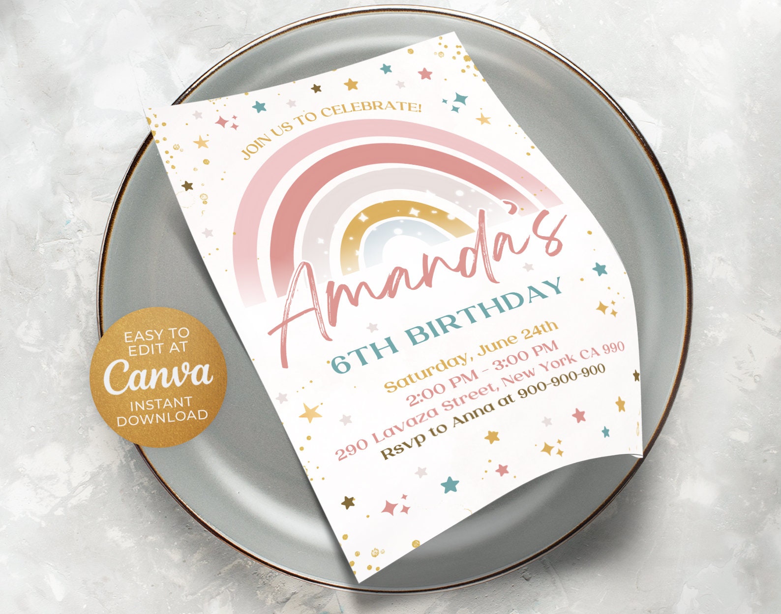 Rainbow Birthday Invitation Boho Rainbow Invitation 5x7 - Etsy