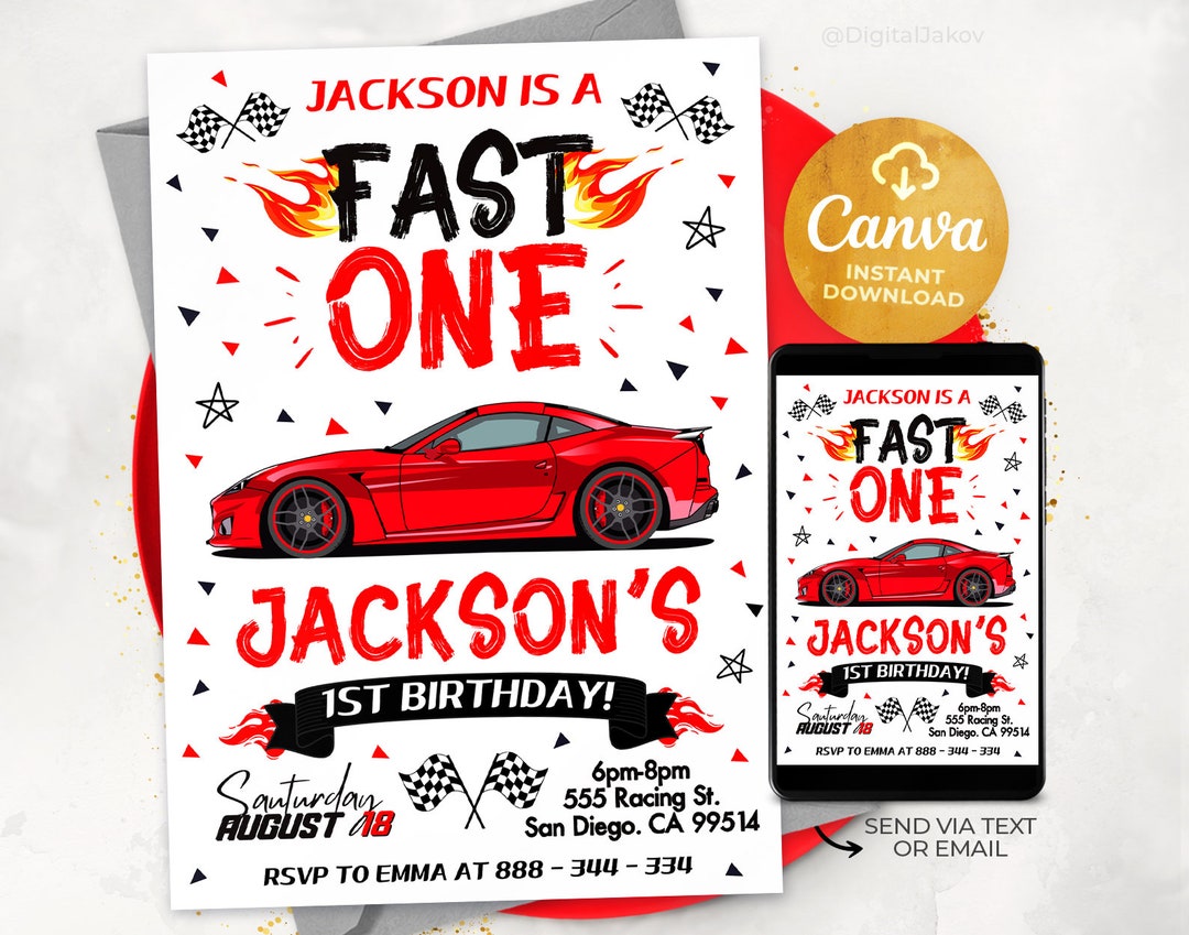 Fast One Birthday Invitation Template, Printable Birthday Party ...