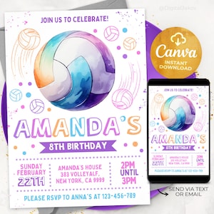 Volleyball Birthday Invitation, Volleyball Party Invite, Volleyball ...