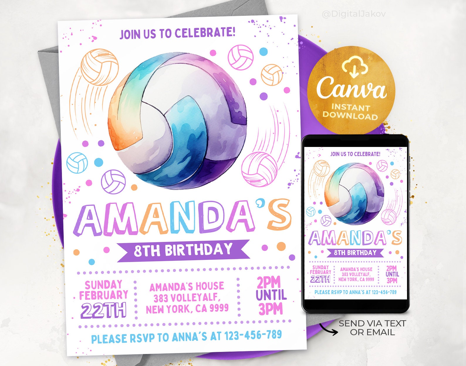 Volleyball Birthday Invitation, Volleyball Party Invite, Volleyball ...