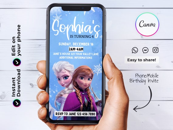 Editable Princess Mobile Birthday Invitation Template | Birthday Party ...