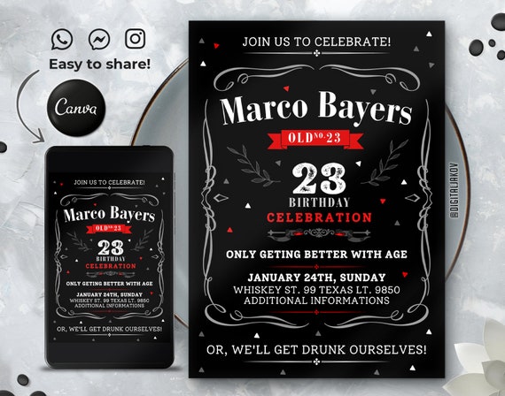 Editable Men Birthday Invitation Template, Printable Birthday Party ...