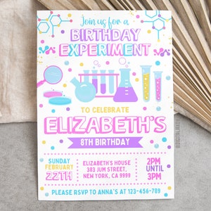 Editable Science Birthday Invitation, Girl Science Party Invite ...