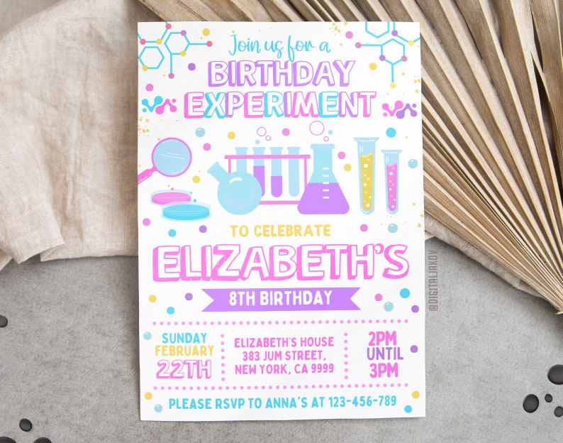 Editable Science Birthday Invitation, Girl Science Party Invite ...