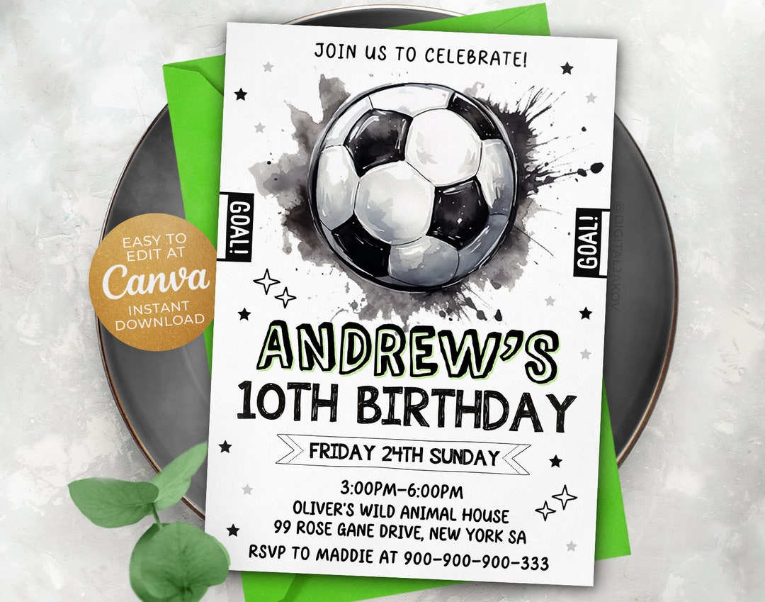 Editable Soccer Birthday Invitation Template, Printable Birthday Party ...