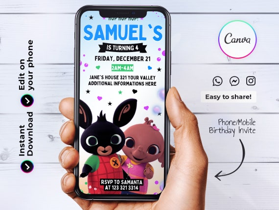 Editable Bing Mobile Birthday Invitation Template | Birthday Party ...