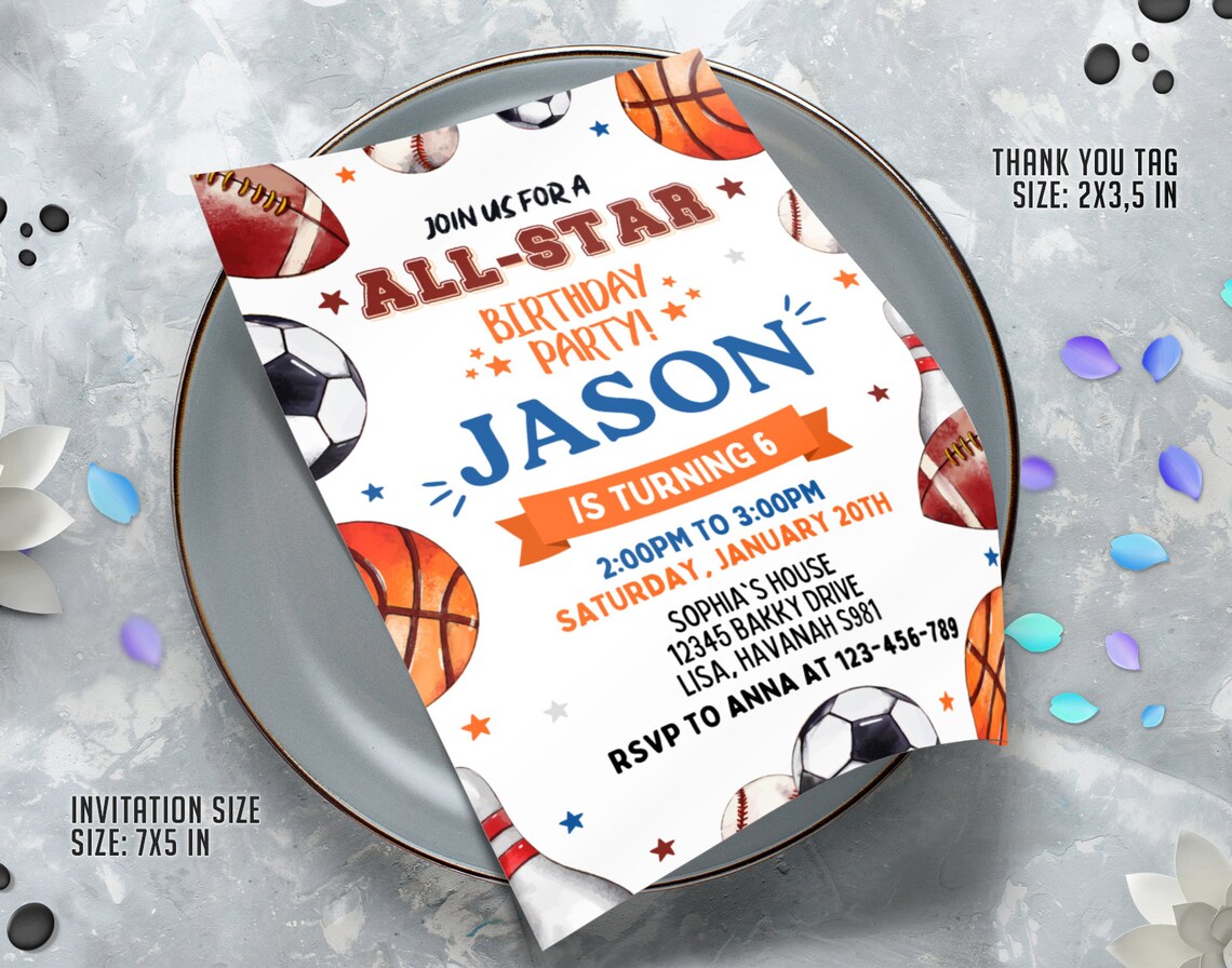 Editable Sports Birthday Invitation Template Printable - Etsy