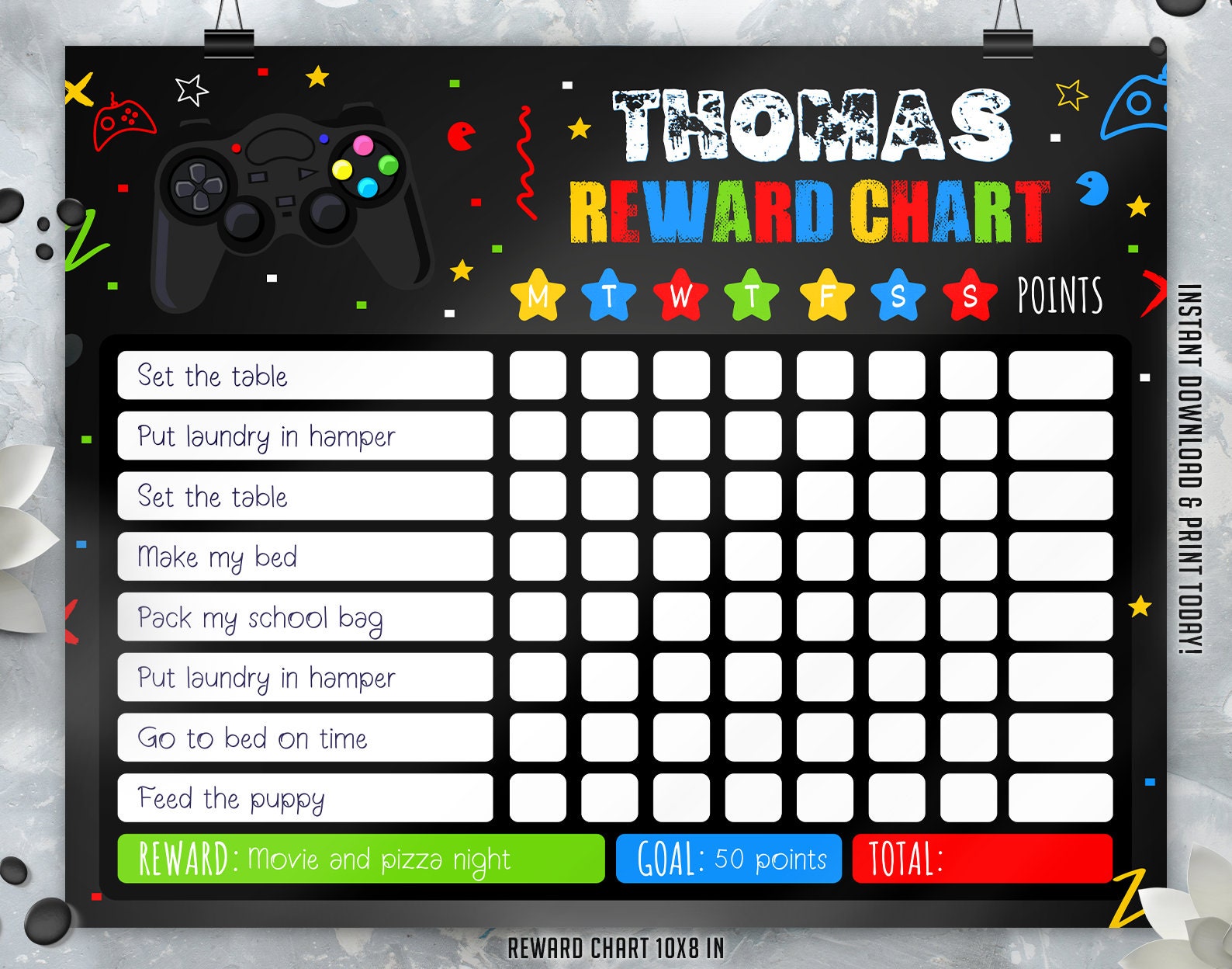 Editable Video Game Reward Chart Video Game Kids Chore Chart Kids ...