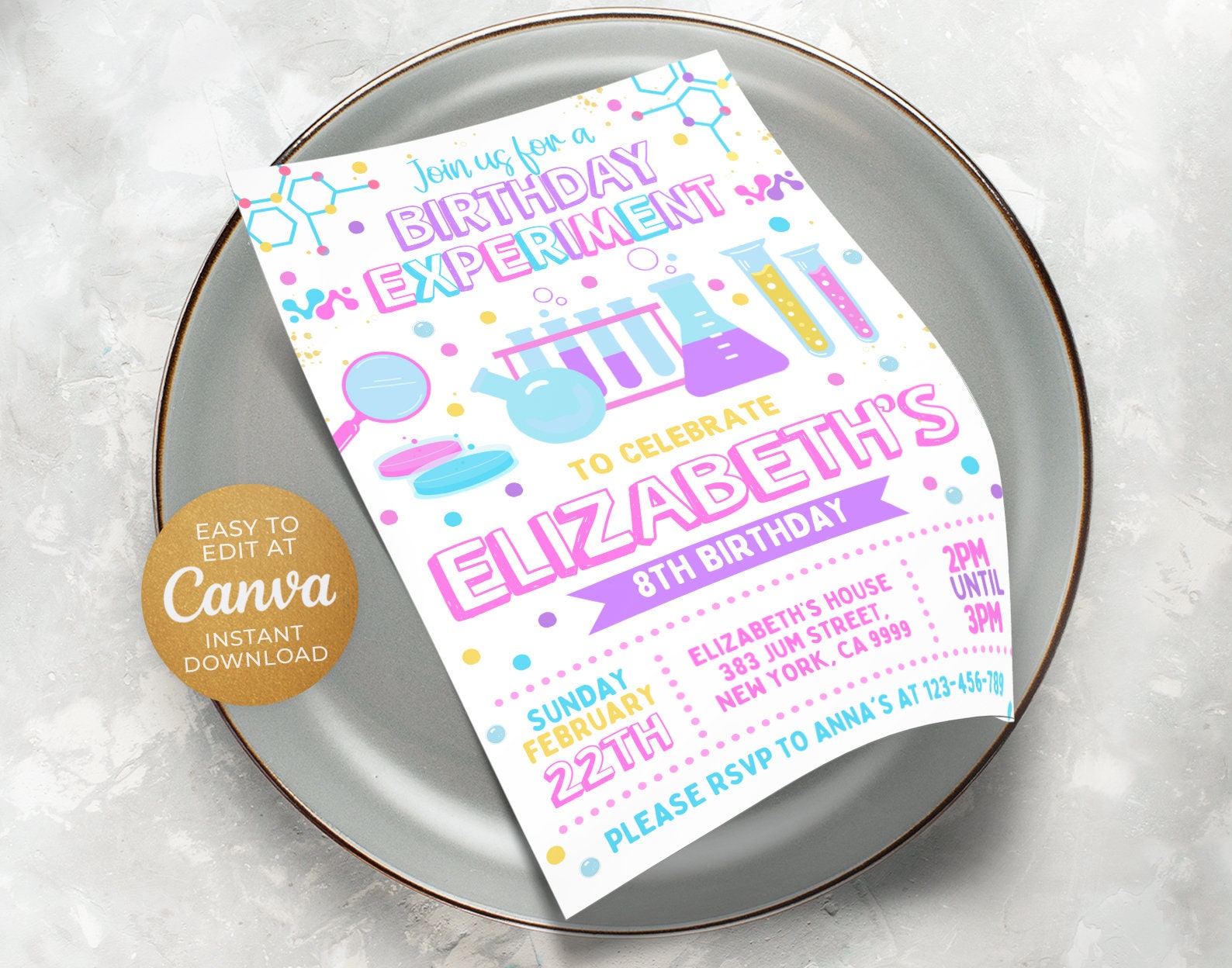 Editable Science Birthday Invitation, Girl Science Party Invite ...