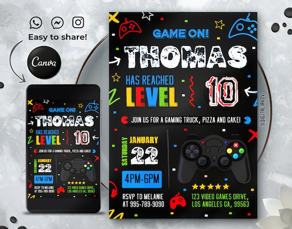 Editable Video Games Birthday Invitation Template, Printable Birthday ...