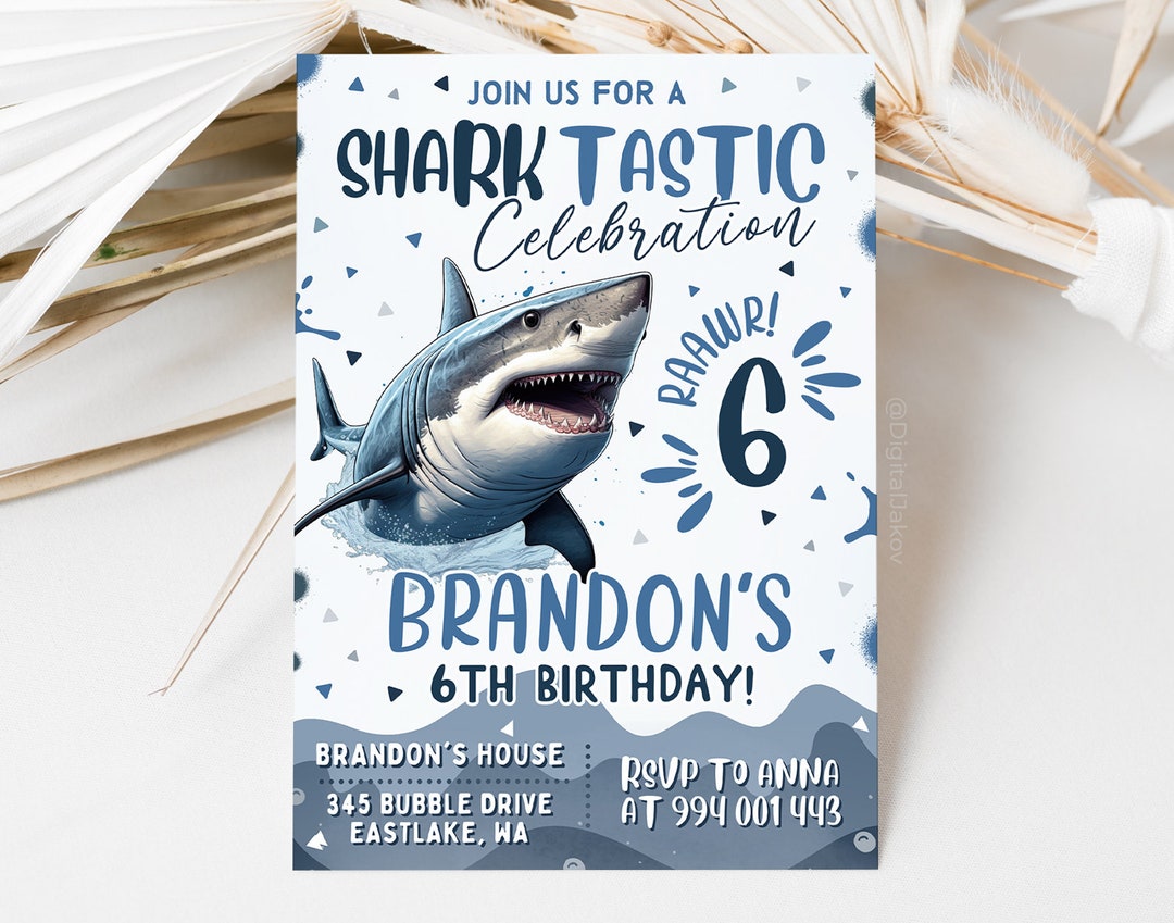 Editable Shark Invitation, Shark Invites, Under Sea Invitation, Boy ...