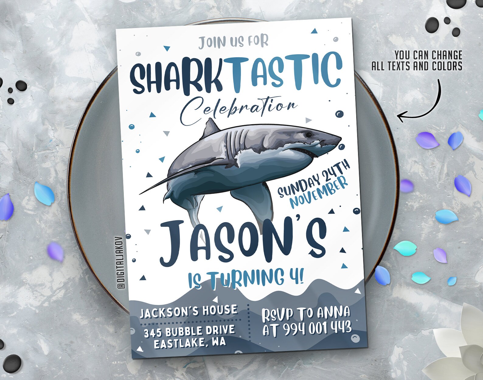 Editable Shark Birthday Invitation Template Printable - Etsy