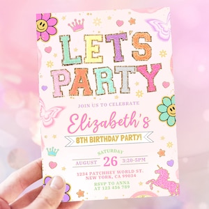 Patch Letter Invitation, Girl Birthday Invitation, Varsity Patch Party ...