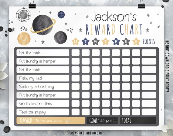 EDITABLE Space Reward Chart, Space Behavior Chart, Chore Chart ...