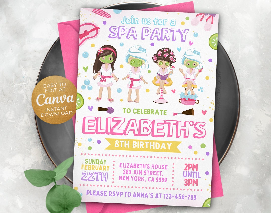 Editable Spa Party Invitation, Pamper Party Invite Template, Manicure ...