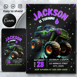 Editable Monster Truck Birthday Invitation Template Printable - Etsy