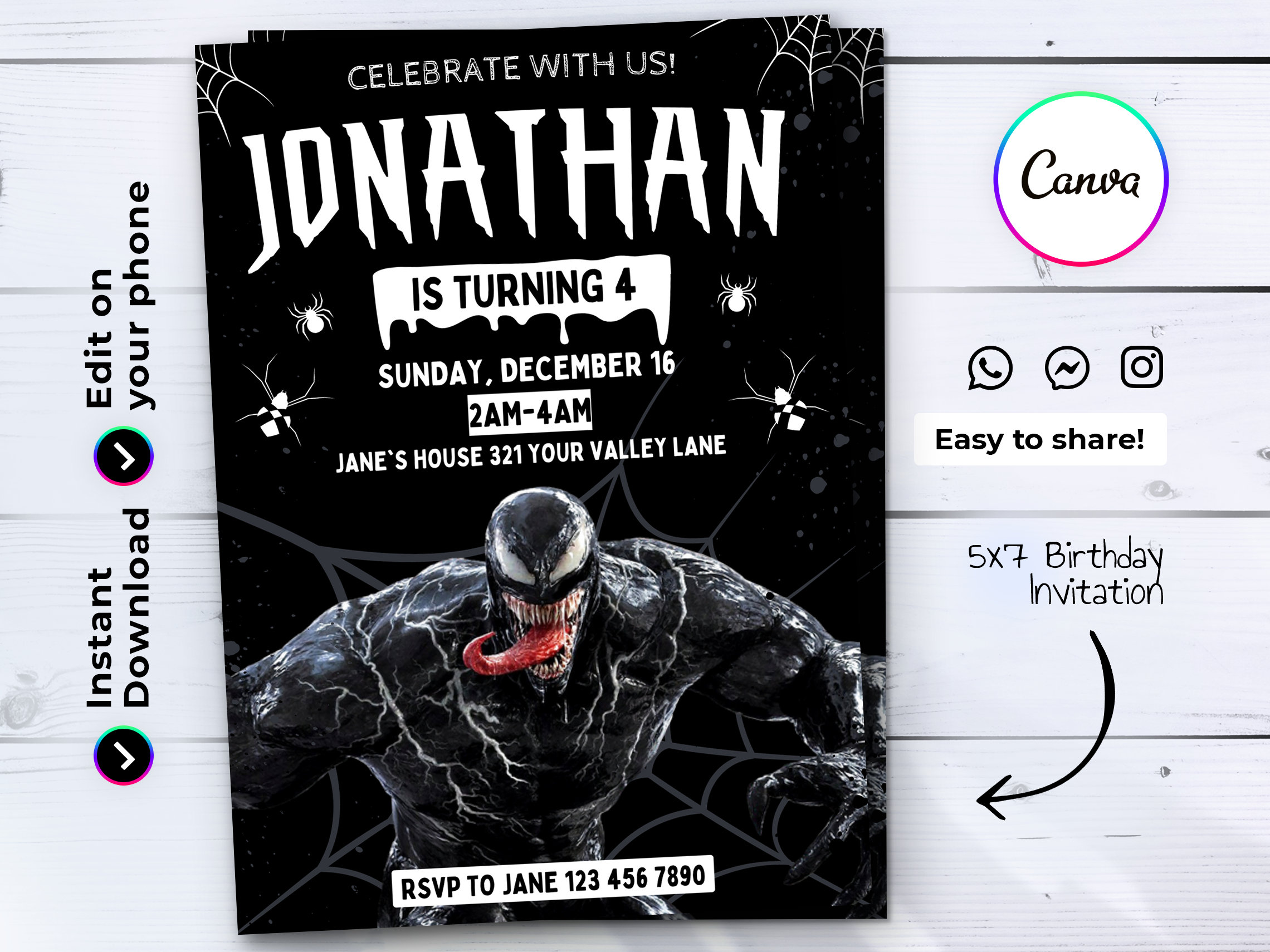Editable Venom Birthday Invitation Template Printable - Etsy