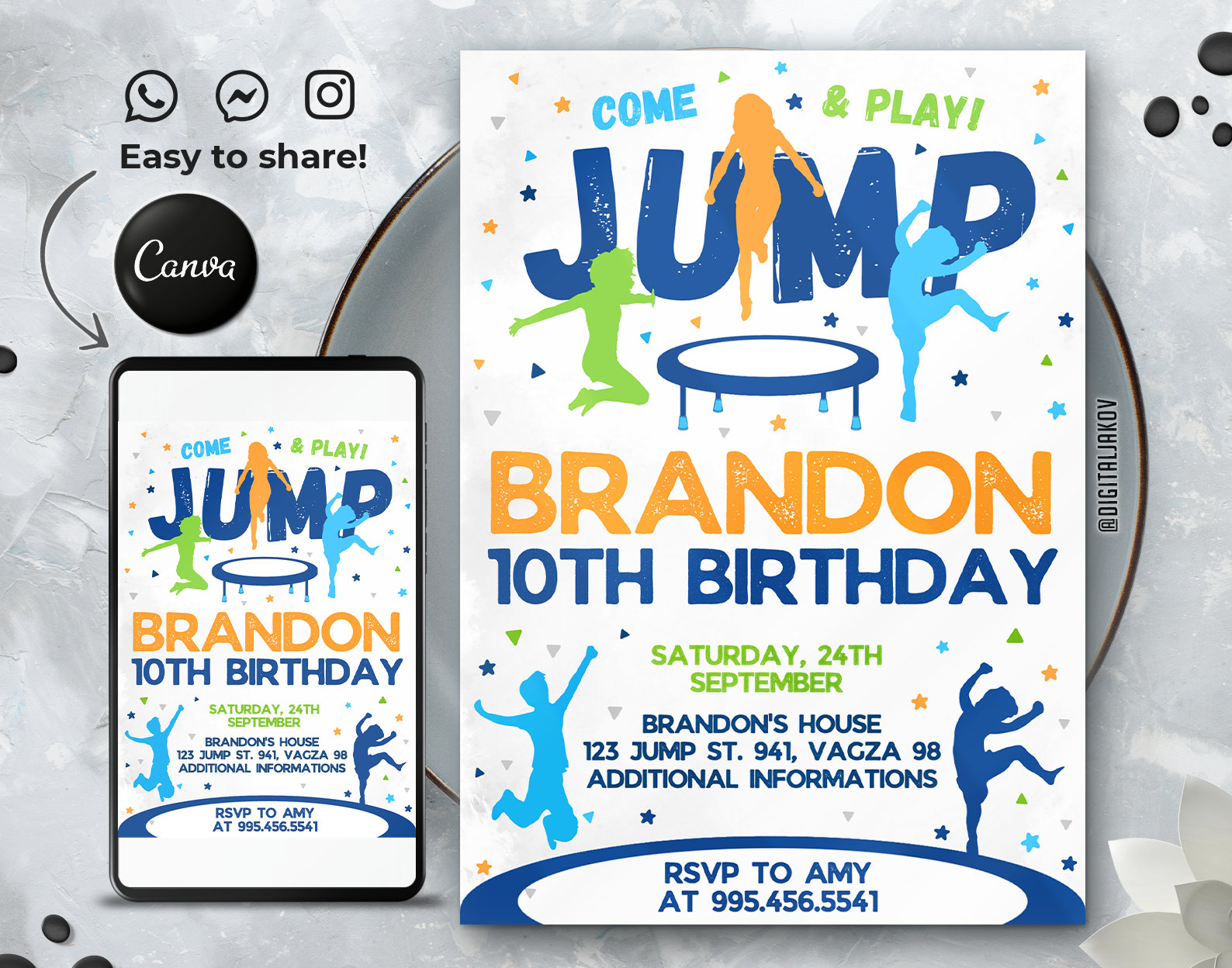 Trampoline Park Birthday Invitation Canva Editable Teamplate - Etsy