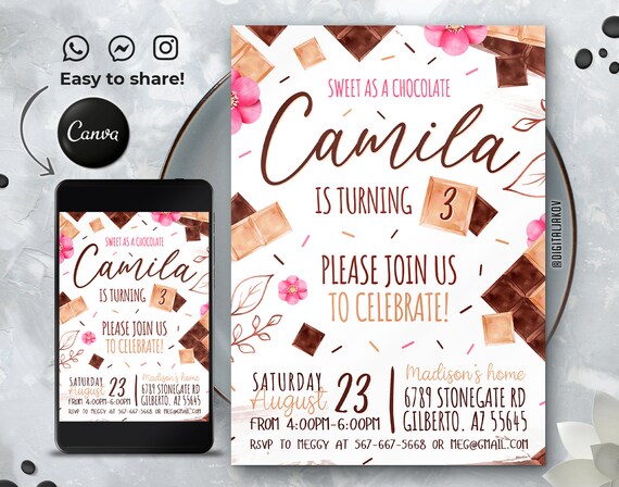 Editable Chocolate Invitation Template, Cat Invitation, Printable ...