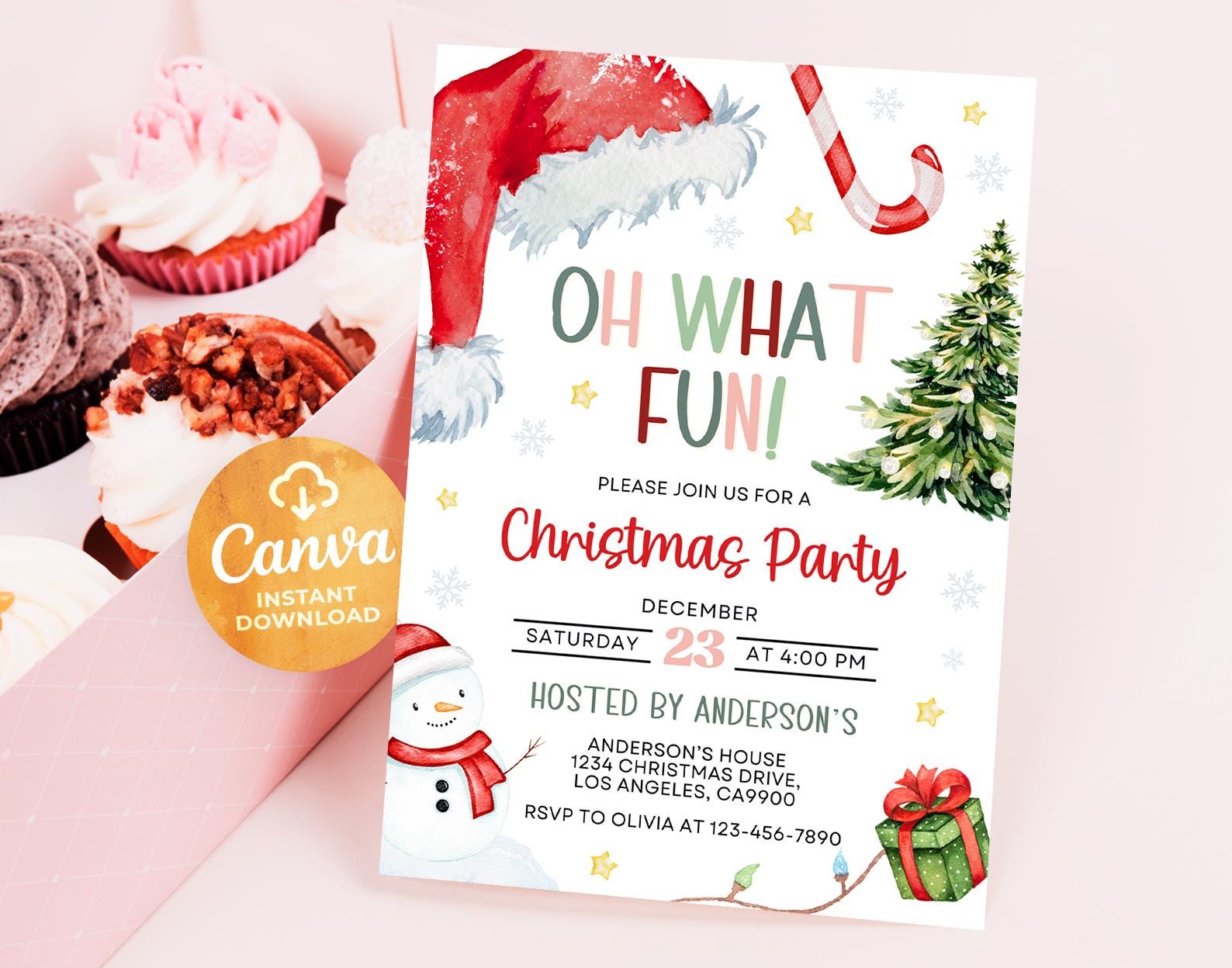 Christmas Party Invitation Kids Holiday Santa Hat Oh What Fun Invite ...