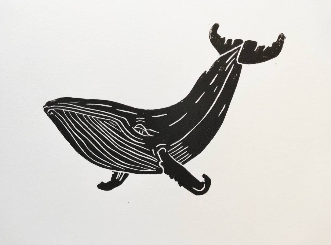 Linocut Whale - Etsy