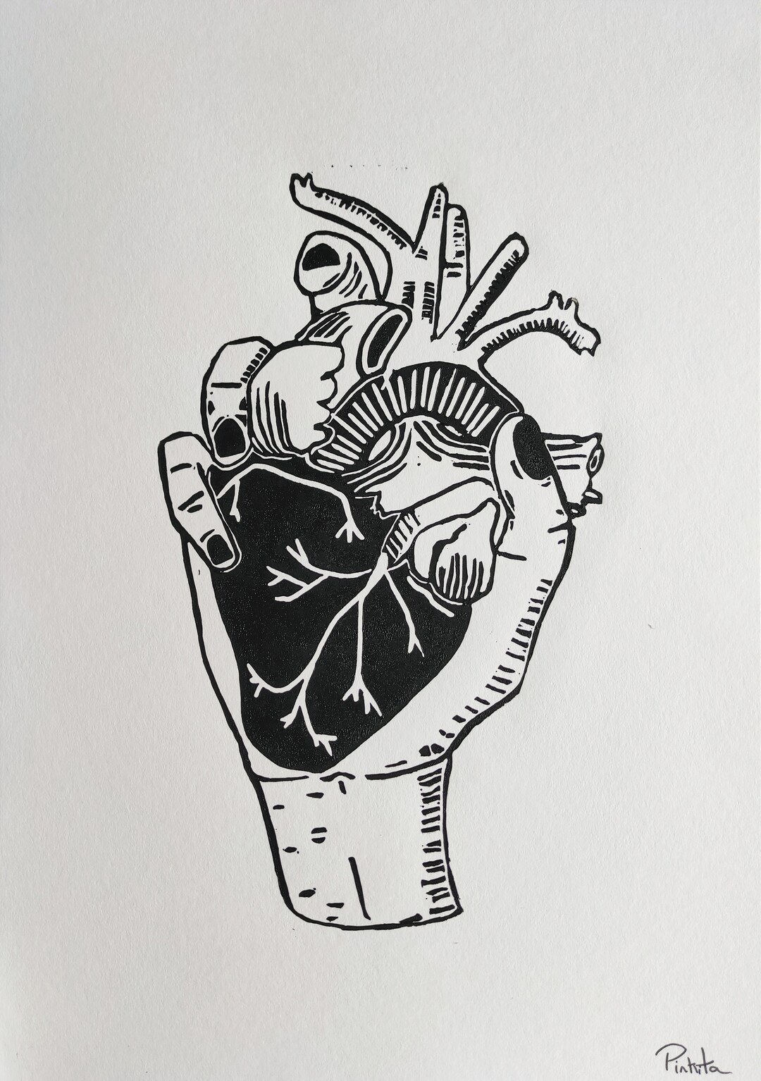 Heart Anatomy Linocut - Etsy
