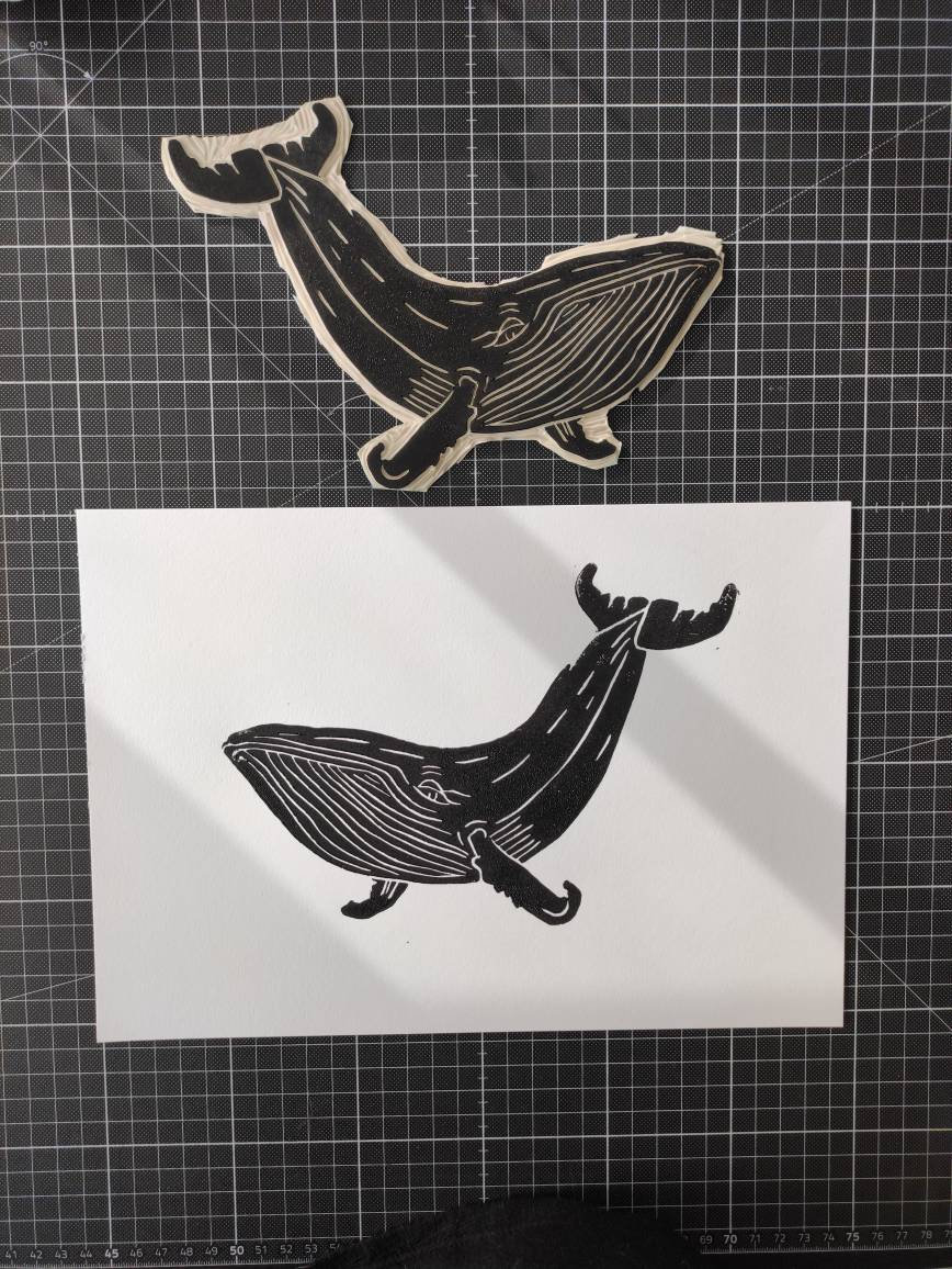 Linocut Whale - Etsy