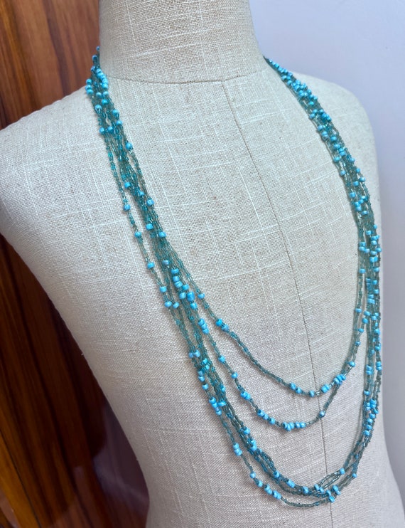 Vintage Handmade Long Multi Strand Light Blue Glass B… Gem