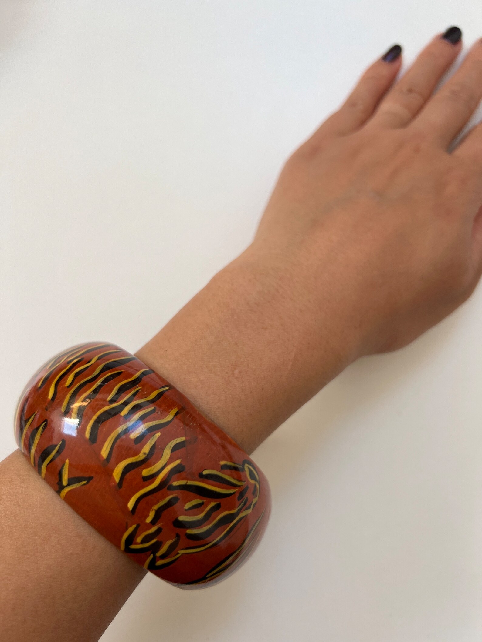 Vintage 1970s Wooden Bangle: Rusty Red Leopard Print Boho Jewelry - Etsy