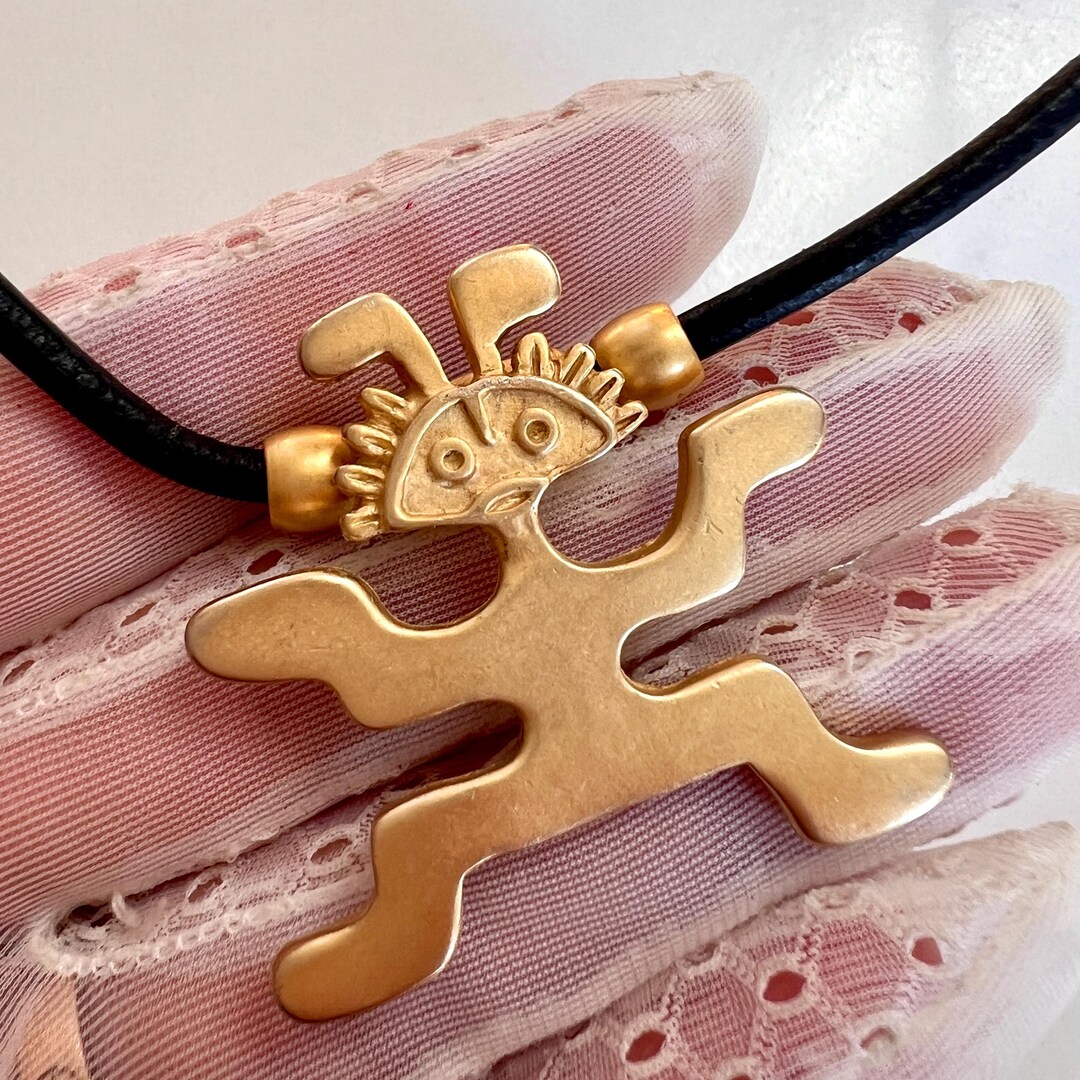 Vintage 24K Gold Plated Pre-columbian Tolima Jaguar-man Necklace With ...