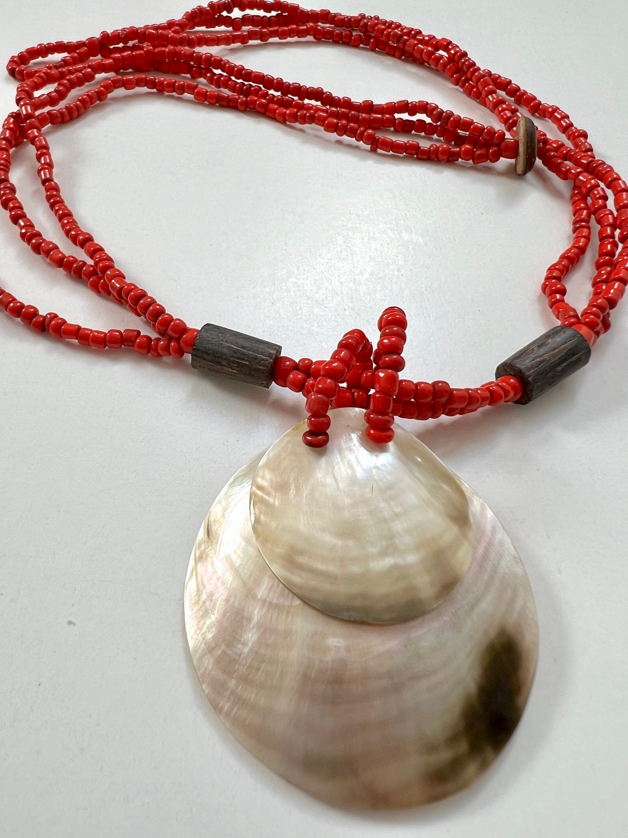 Vintage 1970s Bohemian Handmade Shell Necklace Red Seed Beads - Etsy