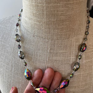 Vintage Crystal AB Rhinestone NECKLACE Sparkle Aurora Borealis Rainbow ...