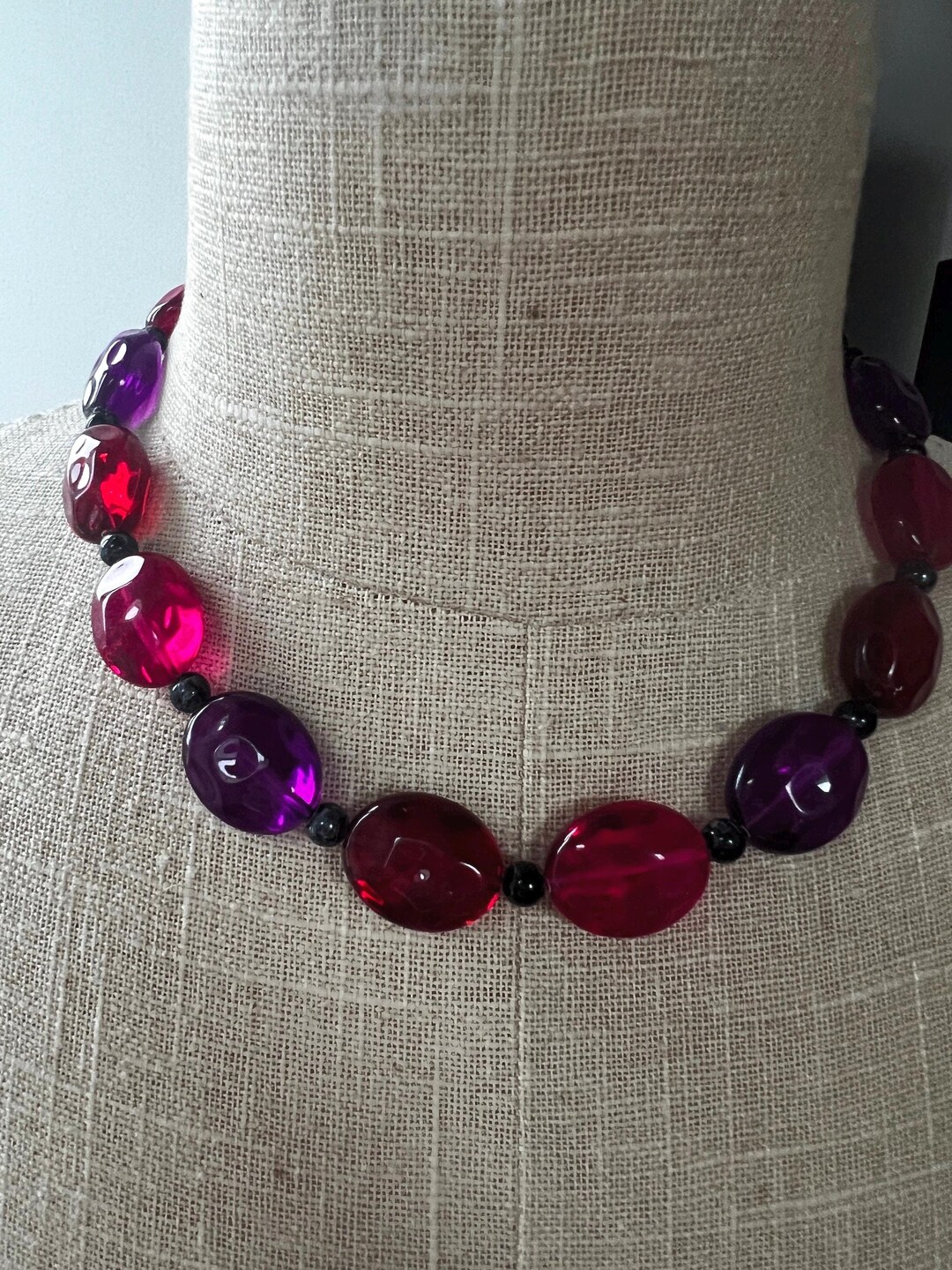 Vintage Lucite Candy Bead Necklace: Pink, Red, Purple French Jewellery ...