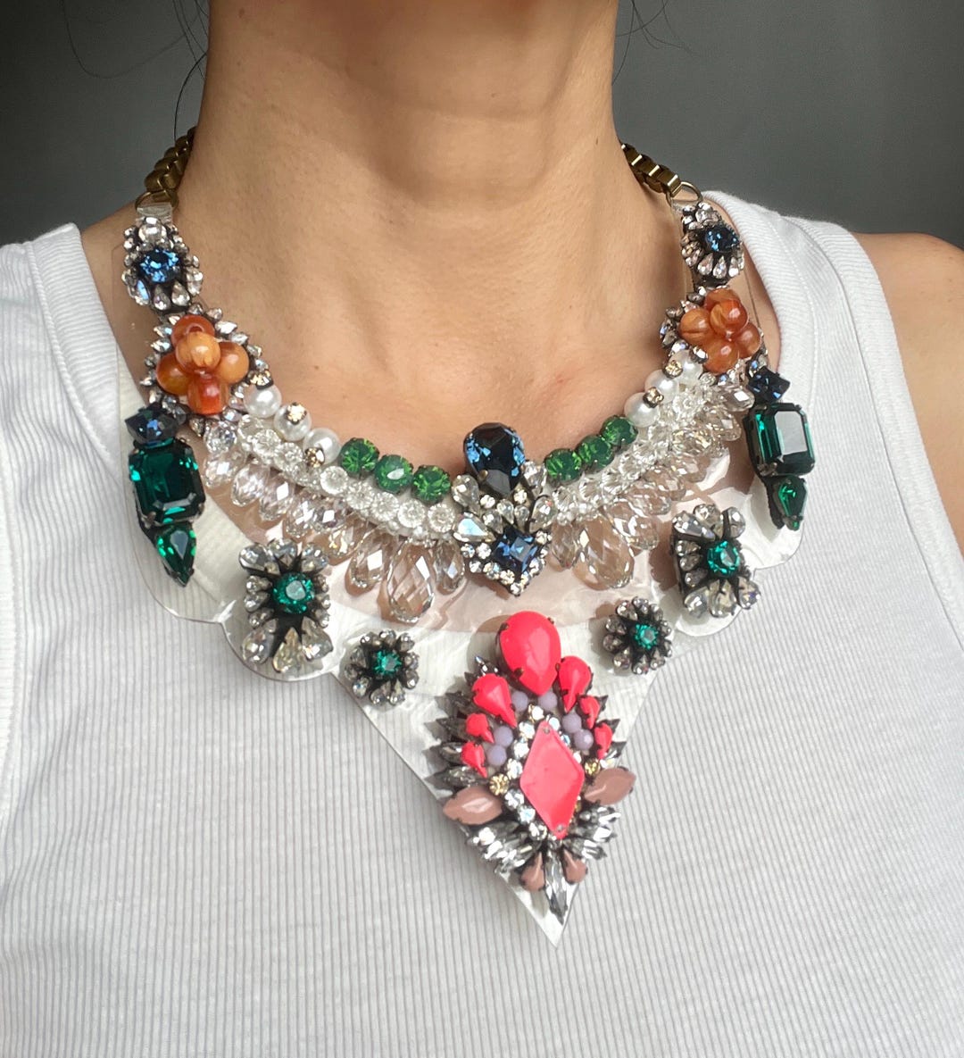Dramatic Vintage Parisian Designer Shourouk Necklaces With Faceted ...