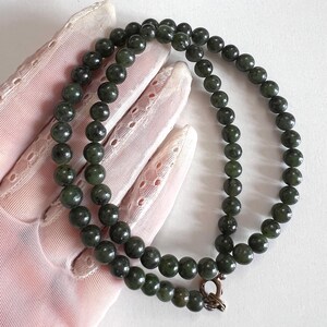 Vintage Natural 6mm Dark Green Jade Rounds Beads Necklace Gemstone ...