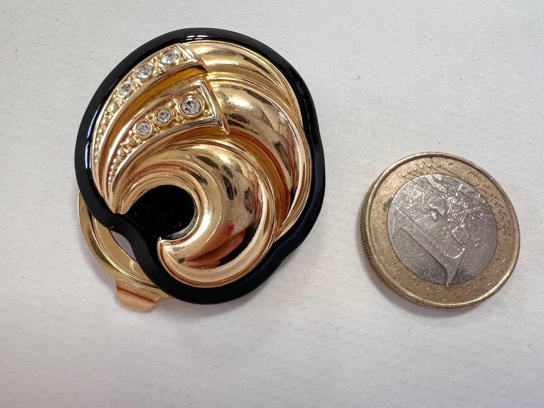 Vintage Gold and Black Shell Scarf Clip With Rhinestone 80s 90s French ...