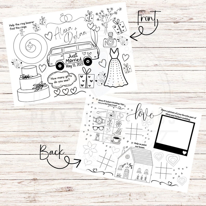 Custom Wedding Activity Sheet Printable Wedding Coloring - Etsy