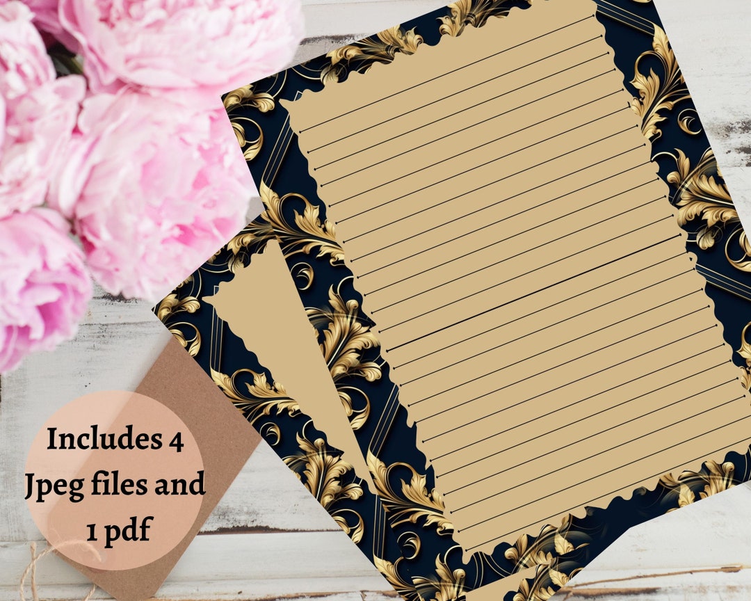 Ornate Stationery Printable: Black & Gold Letter Writing Paper (digital ...