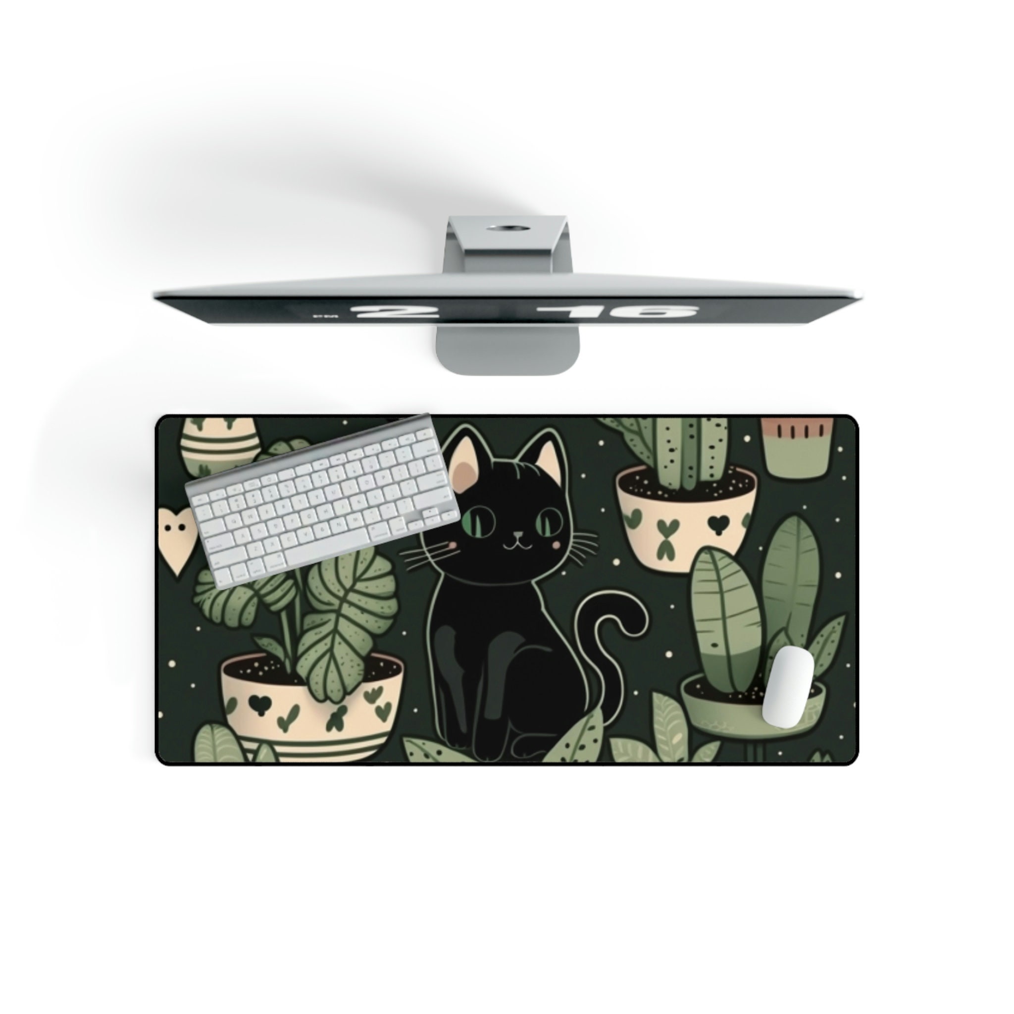 Cute Black Cat Desk Mat, Houseplants, Kitten - Etsy