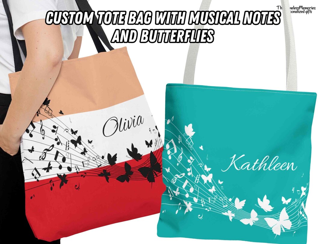 Personalized Musical Notes With Butterflies Musician Tote Bag Music ...